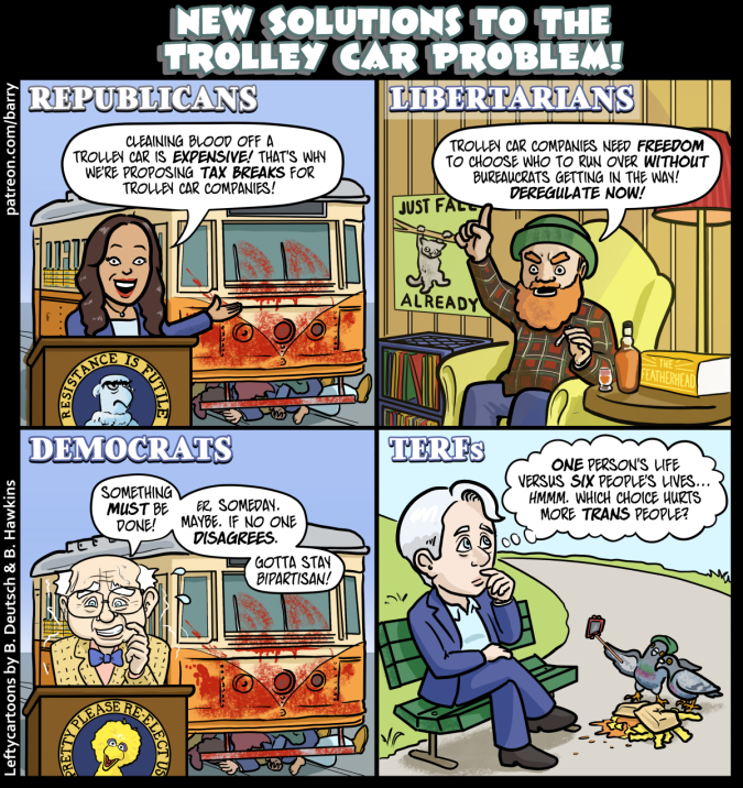Lefty Cartoons » Blog Archive » New Solutions to the Trolley Car Problem!